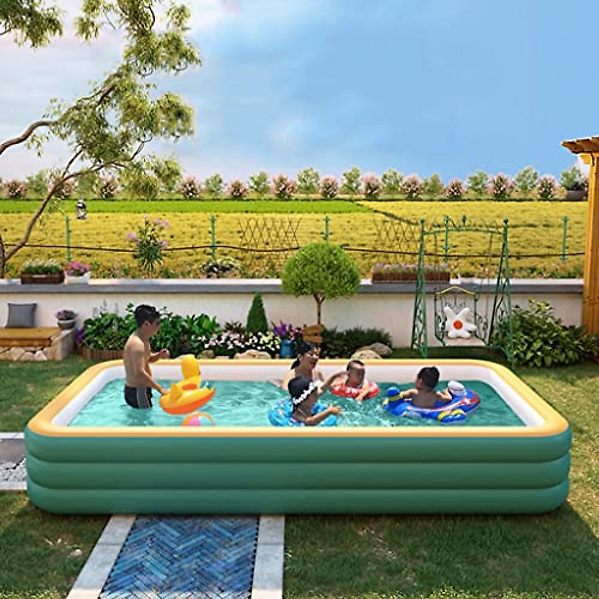 Inflatable Swimming Pool, Blow Up Pool, Family Kiddie Pools, Full-Sized Paddling Pool for Toddlers, Kids, Adults, Outdoor, Garden, Backyard (Size : 150x105x55cm)