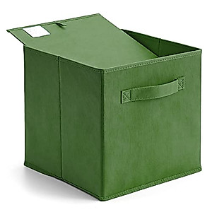 EZOWare Set of 4 Foldable Fabric Basket Bins, Collapsible Storage Organizer Cube 10.5 x 10.5 x 11 inch for Nursery, Playroom, Kids, Living Room - (Kale Green)