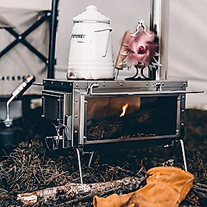 XCMAN Camping Tent Wood Stove with 6 Section Chimney Pipes,Three-View Windows Portable Wood Stove, Ice Fishing Shelters, Hunting, Outdoor Cooking Heavy Gauge 304 Stainless Steel