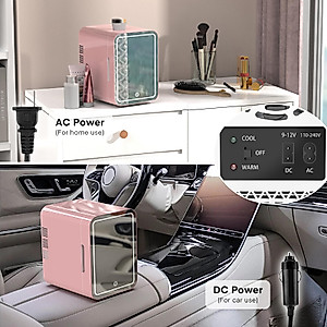 Skincare Makeup Fridge With Dimmable LED Light Mirror, 4L Portable Makeup Mini Fridge Cooler and Warmer for Bedroom, Car, Dorm, Office, Small Beauty Refrigerator for Cosmetics, Skin Care