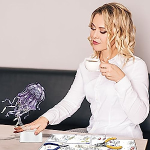 Piececool 3D Metal Model Kits, Jellyfish Night Lamp with USB Plug, Cute Sea Animals DIY Models Building Kits for Adults Brain Teaser Puzzles, Best Dad Boyfriend Gifts
