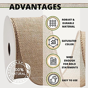 Natural Burlap Ribbon for Crafting — 3 Inch x 10 Yards Burlap Wired Ribbon for Christmas Home Decor Gift Wrapping DIY Crafts Wedding Bow Making Wreath