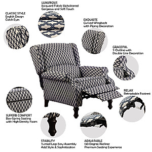 Rosevera Kelly Victoria Padded Push Back Recliner Chair for Living Room and Bedroom, Navy Blue