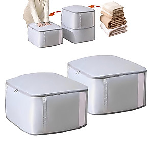 DCWINNES Ultra Space Saving Self Compression Organizer, 2 Pack Compression Storage Bags with Transparent Window,Space Saver Bags for Storing Clothes, Comforters, Blankets, Pillows(Grey,54x42x50cm)