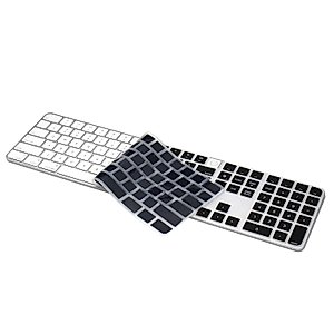 ProElife Ultra Thin Silicone Keyboard Cover Skin for 2023-2021 Magic Keyboard with Touch ID and Numeric Keypad Model-A2520 U.S Enter Protector (3 Keys ON The Left of The Space BAR) (Black)