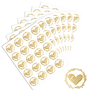 SAVITA Heart Envelope Seals, 500 Pcs Clear Bronzing Heart Stickers for Envelopes 1.26 Inch Round Heart Stickers for Wedding Invites DIY Craft (Gold)