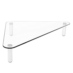 Kantek Corner Desk Glass Computer Monitor Stand Riser, 5mm Tempered Glass Platform, Holds Up to 40 Lbs, Keyboard Storage, 19.7" X 11" X 3.25", Clear