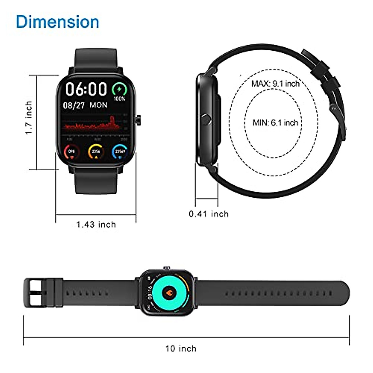 Keyouby Smart Watch,Compatible Android Phones and iPhone,1.75" LCD Screen Smartwatch with Heart Rate and Sleep Monitor,IP67 Waterproof Activity Tracker with Pedometer,Fitness Watche for Men