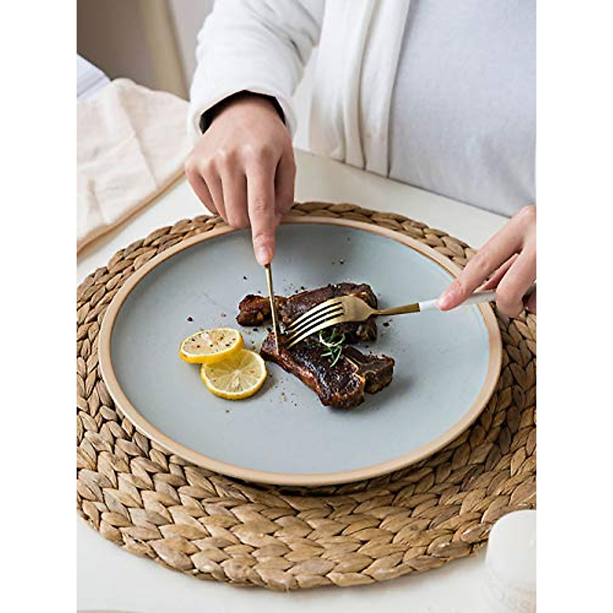 MDZF SWEET HOME 10.4-Inch Porcelain Dinner Plates Set, Pasta Serving Plates Matte Glaze Dessert Dishes - Set of 4