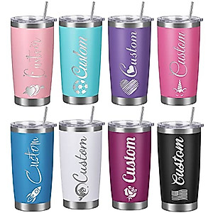 Personalized Water Bottles with Straw 20oz Custom Stainless Steel Sports Water Bottle with Engraved Name Text Customized Insulated Double Wall Water Bottles for School Sports(Blue)