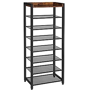 HOOBRO 8 Tier Shoe Rack, Narrow Shoe Storage Organizer with 7 Metal Shelves, Saving Space, Stable and Sturdy, Hold 14-21 Pairs of Shoes, for Entryway, Hallway, Living Room, Rustic Brown BF48XJ01