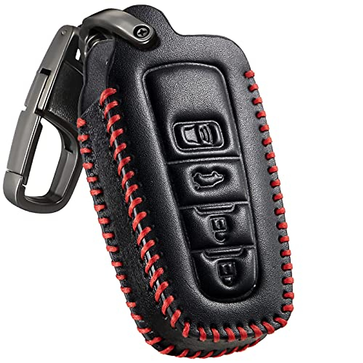 Slohif for Toyota Leather Key Fob Cover Accessories for 2018-2022 Camry RAV4 Highlander Avalon C-HR Prius Corolla GT86 4 Buttons, Leather Case+D-Ring+Hook(Black)