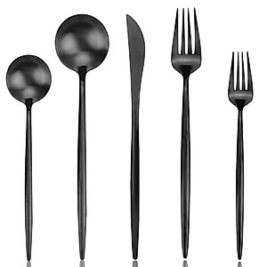 Flatware Set, Matte Black Silverware Set, AOOSY Heavy Solid 20-Piece 18/10 Stainless Steel Flatware Cutlery Set for 4, Mirror Finish, Dishwasher Safe, Nice Box Package(A Matte Black Flatware)