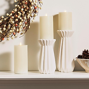 LampLust Realistic Flameless Candles with Remote - Set of 3, Batteries Included, Real Wax, 3D Flickering LED Flame, 3 Inch Diameter Pillar Candles for Mantel Decor, Valentine & Wedding Decorations