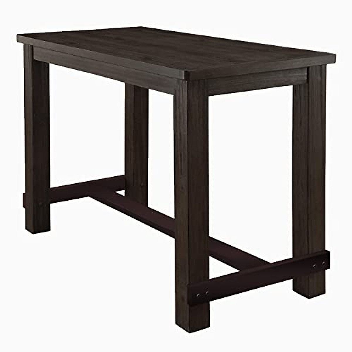 Nathaniel Home Counter Height Bar Dining Room Wooden Frame Table Desk with Iron Footrest, 53“W27 D36 H, Black