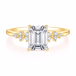 TIGRADE 3CT Engagement Ring for Women Emerald Cut Cubic Zirconia Promise Ring 14K Gold Plated CZ Eternity Wedding Band Size 3-11, Gold, Size 7