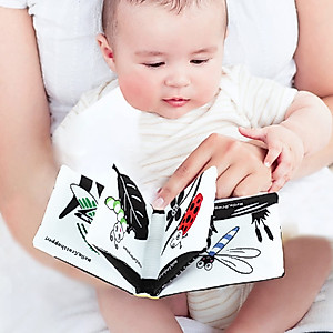 Toyvian 2 Pcs Baby Soft Cloth Book, Black and White High Contrast Baby Activity Crinkle Books Early Educational Learning Toys for 0 3 6 9 12 Months Newborn Infants Babies Boys and Girls