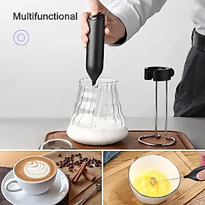 ELMWAY Powerful Electric Milk Frother Set, Rechargeable Drink Blender with Stand/Base, Foam Maker Mixer, Handheld Milk Frother for Coffee, Cappuccino, Latte, Matcha, Protein Powder - Black
