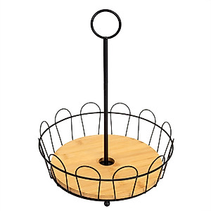 2-Tier Farmhouse Fruit Basket Stand, Wire Fruit Vegetables Countertop Storage Rack, Multifunctional Detachable Bread Snack Holder Bowl for Kitchen and Bathroom Organization - Black