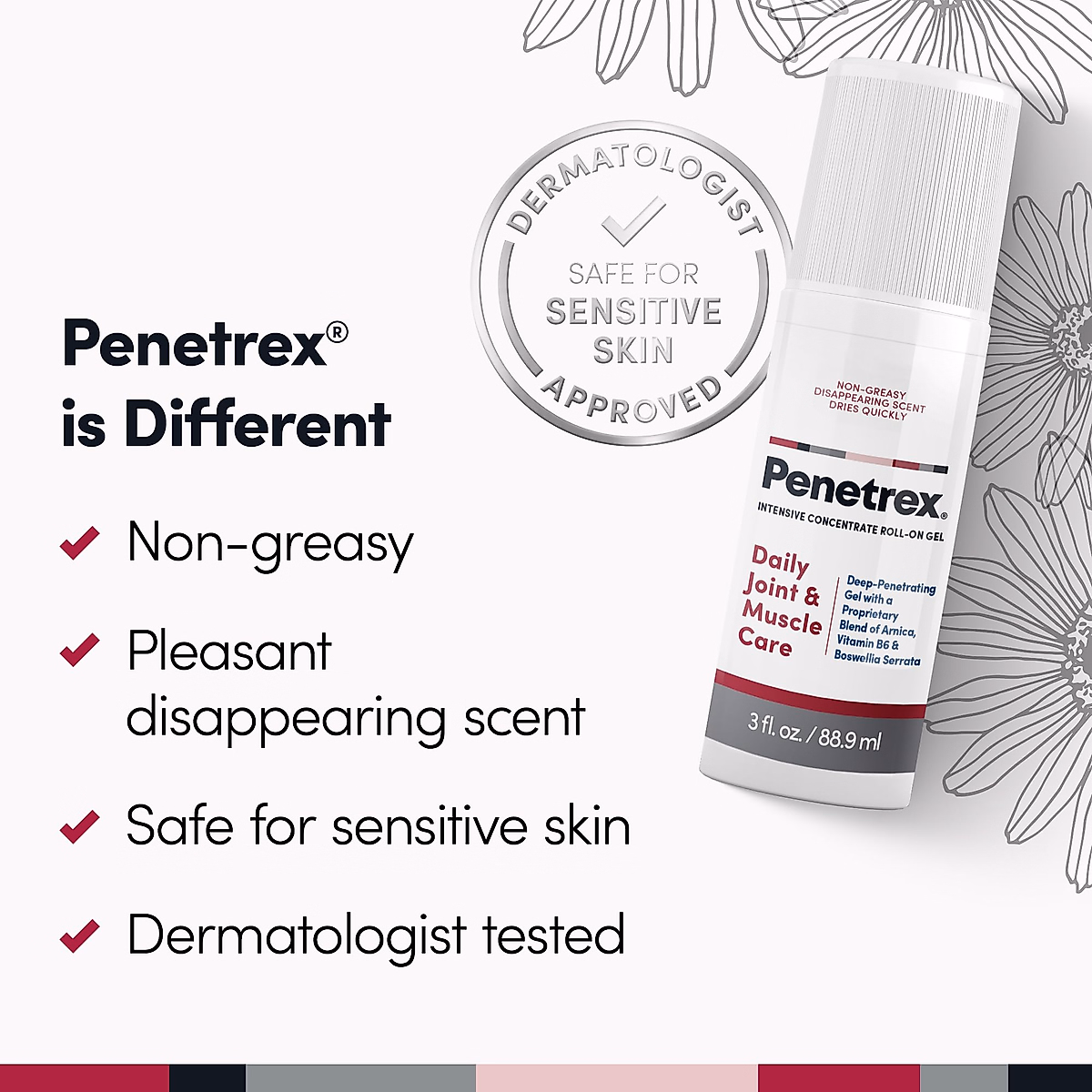 Penetrex Joint & Muscle Therapy - Soothing Gel for Back, Neck, Hands, Feet - Premium Whole Body Rub with Arnica, Vitamin B6 & MSM - 3oz Roll On Gel (3-Pack)