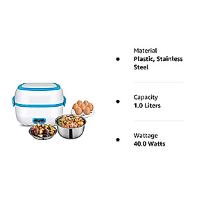 GQU Electric Lunch Box, 3 In 1 Food Heater/Cooker/Steamer with Stainless Steel Bowls, Egg Steaming Tray, Spoon, Measuring Cup for Office, School, Travel