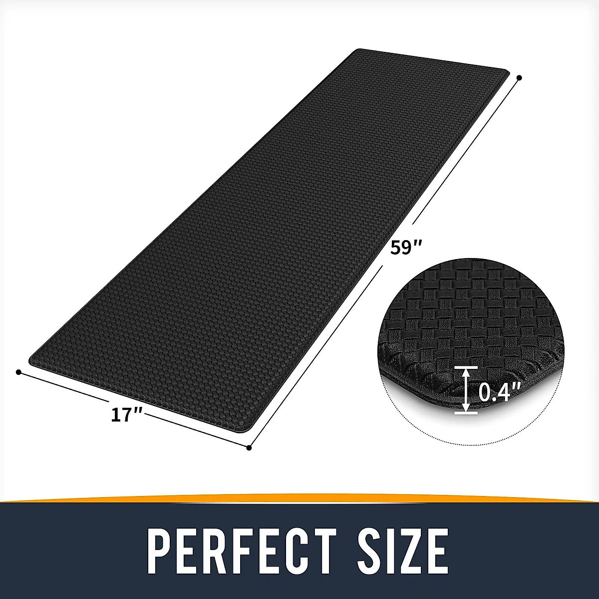 Oakeep Kitchen Mat Anti Fatigue Cushioned Mats for Floor Runner Rug Padded Kitchen Mats for Standing, 17"x59", Black