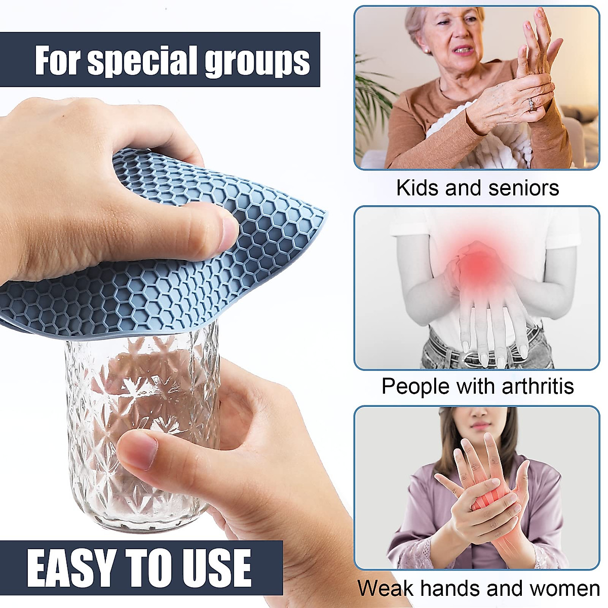 LUTER 3pcs Silicone Jar Opener Gripper Pad, 18cm/7 Inch Jar Gripper Pad Multi-purpose Round Honeycomb Jar Opener for Weak Hands Seniors Kids (Green, Blue, Gray)