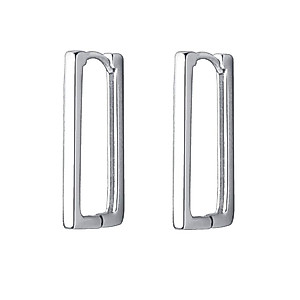 Rectangle Minimalist Sterling Silver Small Hoop Earrings for Women Girls Cartilage Dainty Huggie Hoops 20mm