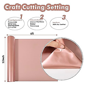 Gatichetta Pearl Metallic Foil Heat Transfer Vinyl Roll, 12" x 6FT Matte Metallic Pearlescent Iron On Vinyl Heat Press for -Shirts, Fabric, DIY Designs, Rose Gold