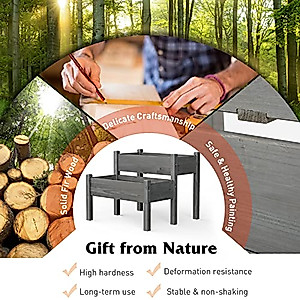 Giantex Set of 2 Raised Garden Bed, Elevated Wood Planter Box, Raised Bed Kit for Flowers Vegetables Fruits Herbs Outdoor Planting Container Patio, Balcony, Yard (Gray)