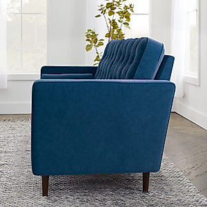 Edenbrook Lynnwood Upholstered Sofa - Couch for Living Room Office or Bedroom - Mid-Century Modern Design Furniture - Buttonless Tufting - Simple Assembly - Includes Bolster Pillows - Navy Velvet