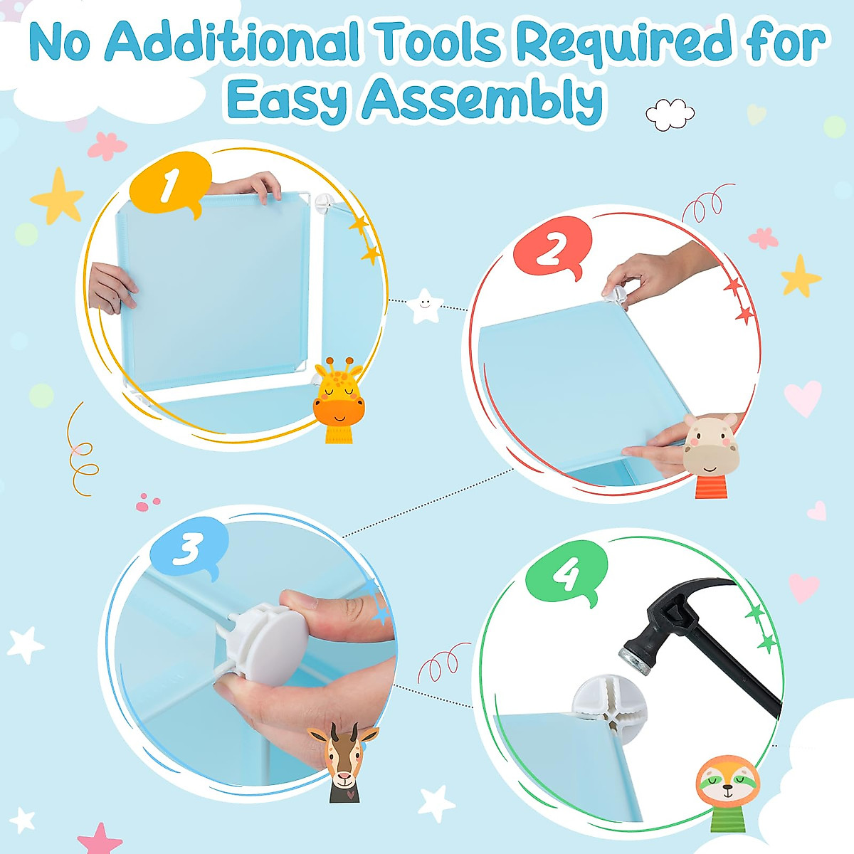 HONEY JOY Kids Wardrobe Closet, Baby Cartoon Clothes Storage Organizer, 8 Cubes & 2 Hanging Sections, Portable Children DIY Modular Bedroom Armoire Dresser Cabinet for Boys Girls (Blue, 8-Cube)