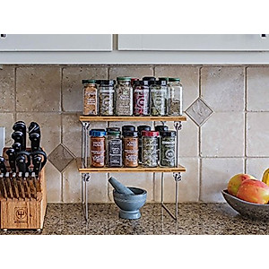 Internet's Best - Stacking Utility Shelf - Bamboo - 2 Shelves - Kitchen Cabinet Closet Organizer and Storage - Small