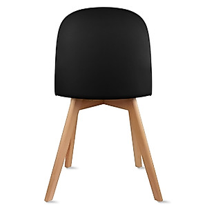 2xhome Modern Armless Dining Chair Plastic Shell Seat with Wooden Legs | Indoor or Outdoor Use | Home Kitchen Patio, Black