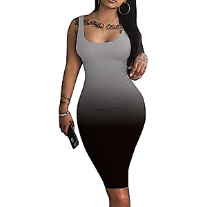 Tank Dress for Women, Women's Summer Print Sexy Sleeveless Basic Midi Club Dress(Black, S)