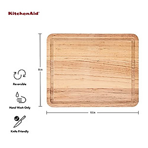 KitchenAid Classic Rubberwood Cutting Board with Perimeter Trench, Reversible Chopping Board, 8-inch x 10-Inch, Natural