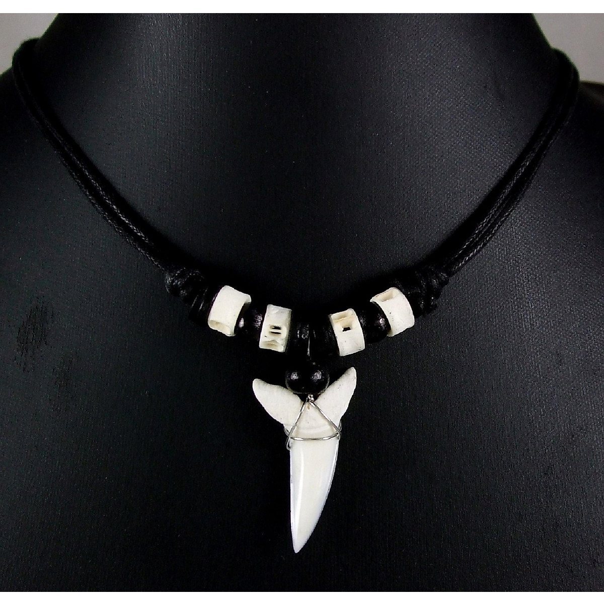 Swimmi Genuine Shark Tooth Necklace for Men, Mako Shark Tooth Necklace, Handmade Wooden Beads adjustable Cords Shark Tooth Necklace for Women Jewelry EA200