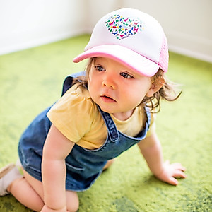 JP DOoDLES Heart Hat Kids Trucker Hat. Baseball Mesh Back Cap fits Baby, Toddler and Youth (Light Pink, Mini 12-24 MOS)