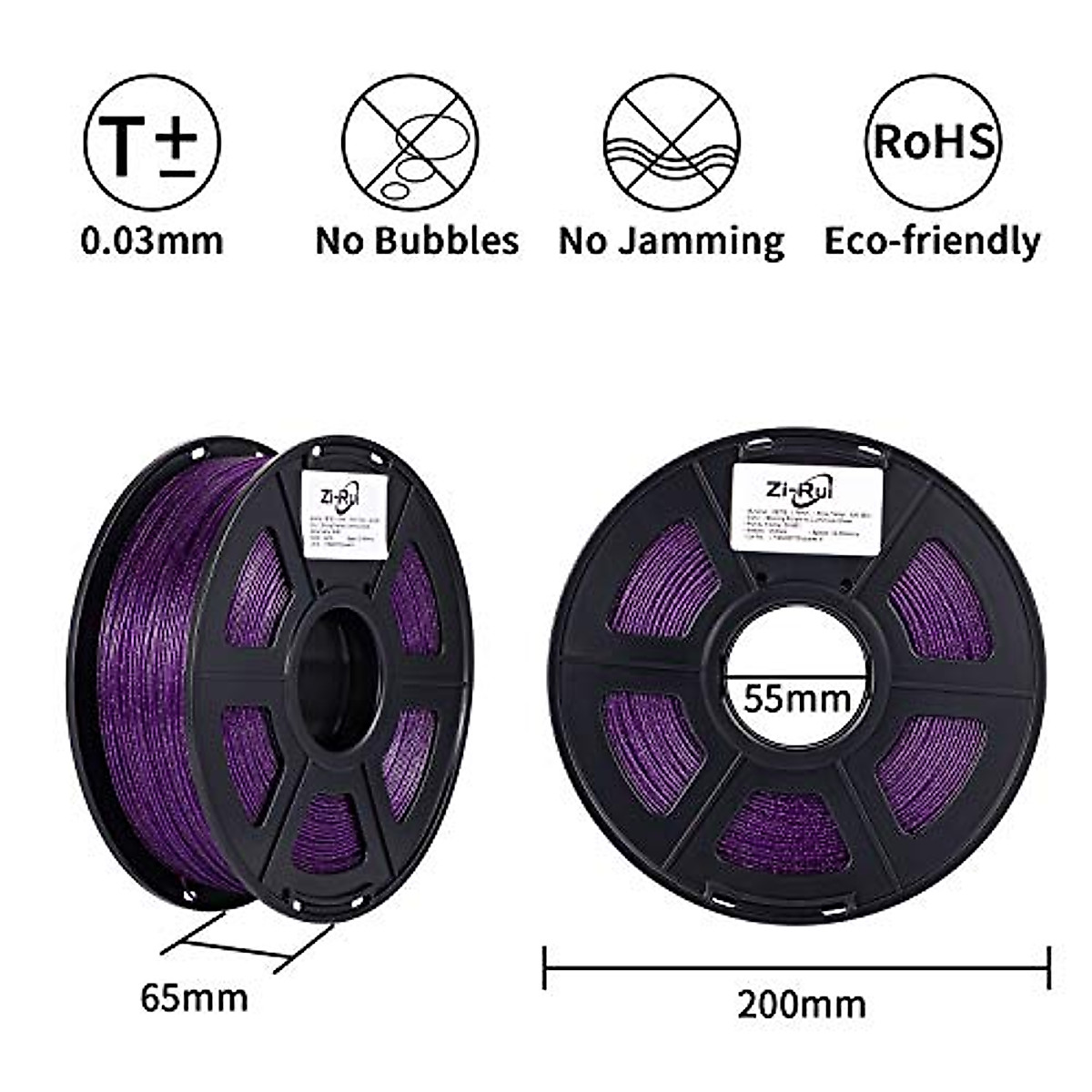 Zi-Rui 3D Printer PETG Filament, Sparkly Glitter Purple, Shining Glow in The Dark Green, 1.75mm, 2.2LBS(1KG)/Spool