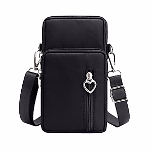 JUMISEE 3-Layers Crossbody Bag Cellphone Pouch Armband Wallet Nylon Smartphone Purse (Black)
