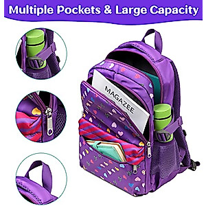 BLUEFAIRY Girls Kindergarten Backpack Set with Lunch Bag Bookbag Kids Preschool Elementary School Bags for Child Teens Lightweight Waterproof Nylon Sturdy Gifts Large Pocket 15 inch(Purple & Blue)
