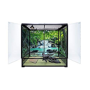 Reptile Habitat Background; Rain Forest with Waterfall, for 36Lx18Wx18H Terrarium, 3-Sided Wraparound