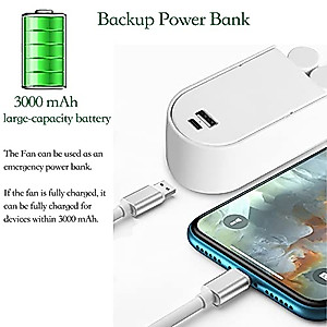 Bovisbws Portable Handheld Desk Fan,Dual-head fan with 3000 mAh Powerbank 20H Runtime,Duble Enhanced Airflow, Battery Operated or USB Powered Folding Personal Fan,3 Speeds,Rechargeable Mini Fan,White