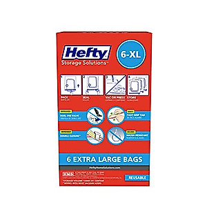 Hefty Shrink-Pak – 6 Extra Large Vacuum Seal Storage Bags – Space Saver Bags for Clothing, Pillows, Towels, or Blankets, 6 x XL Bags
