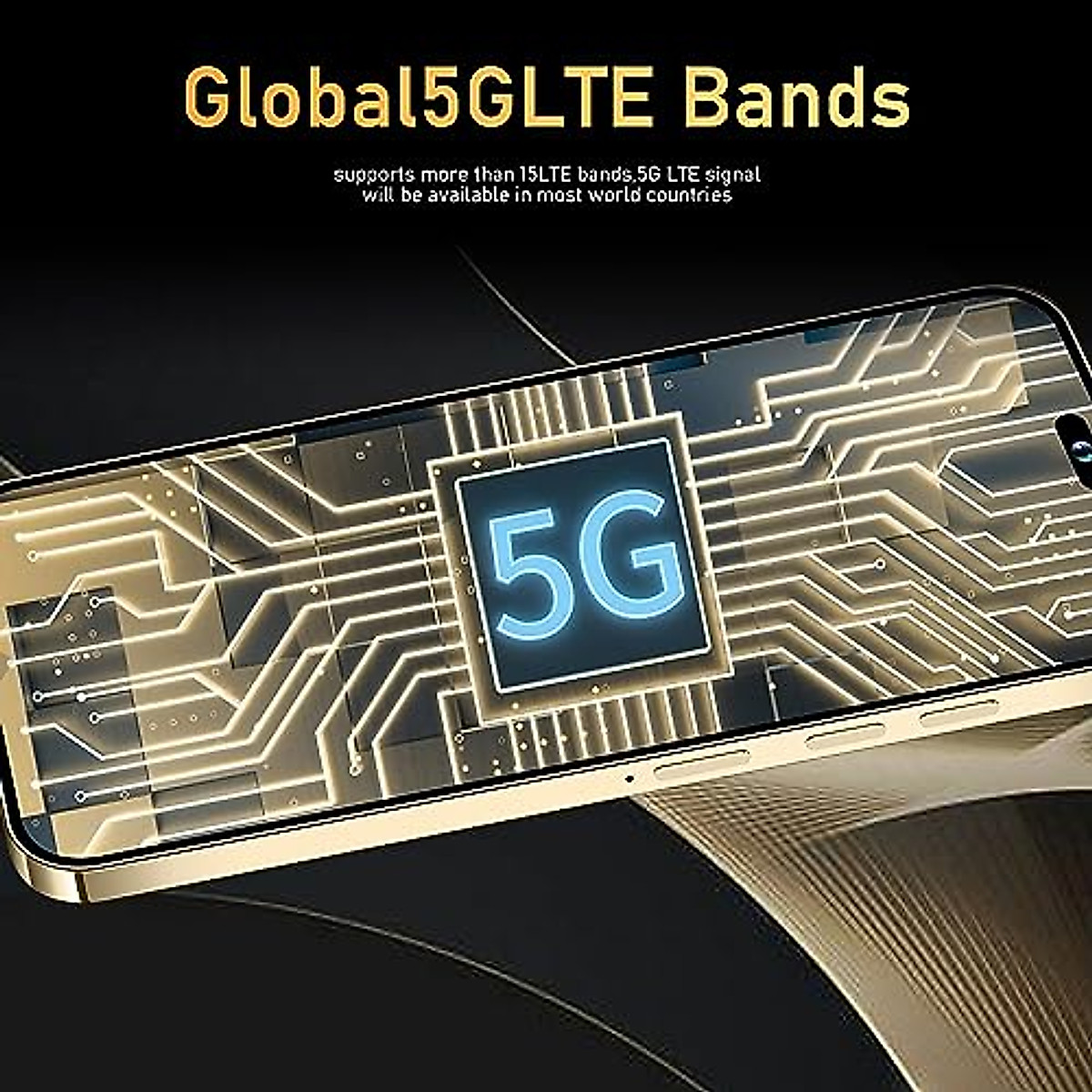 i15Ultra Cheap Unlocked Smartphone, 7.3Inch Original Incell HD Capsule Screen, 16GB RAM 1TB ROM, 5G Global Version Mobile Phones for Outdoor Adventure,Gold-1TB