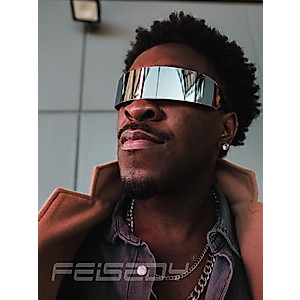 FEISEDY 80s Futuristic Cyclops Cyber Visor Sunglasses Men Women Punk Style Cosplay B2740