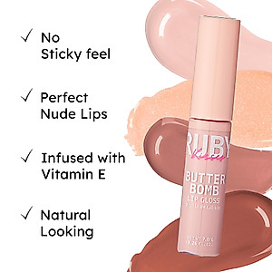 Ruby Kisses Lip Gloss Butter Bomb Gloss Non-Sticky Lip Gloss Vitamin E Natural Nude Lip Makeup - 7.8mL (0.26 US fl.oz) (Like A Virgin)