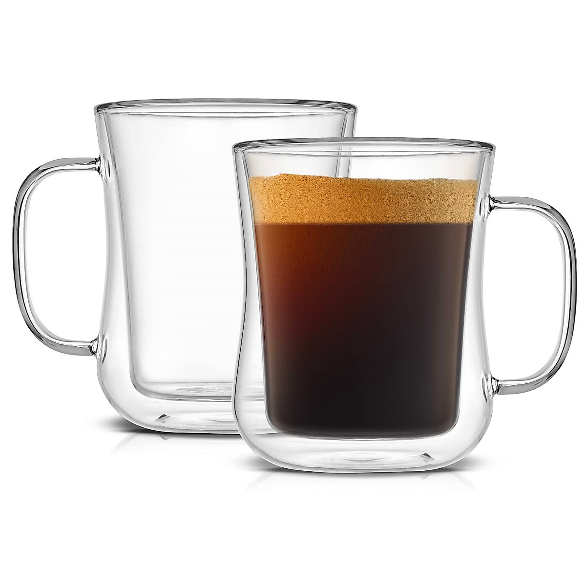 JoyJolt Double Wall Glass Coffee Mugs - 13.5oz Diner Coffee Mug Set of 2 Glass Coffee Cups. Insulated Coffee Mug, Cappuccino Cup, Latte Cup. Glasses That Don't Sweat, Clear Mugs for Hot Beverages.