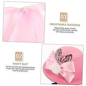 Amosfun 1 Set Festival Suit Hat Costume Skirt of Tulle Bow Party Adorable Clothing Dresses Cute Cosplay Tie for Kit Small Pet Puppy Dress Cat Dog Headband Easter Outfit Wearing Clothes