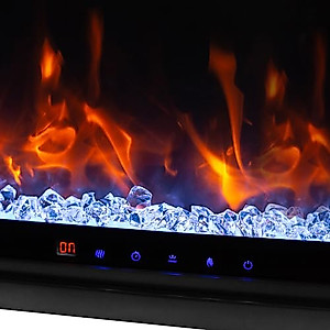 Kennedy II 60 Inch WiFi-Enabled Electric Fireplace, Wall Mount and Insert, Slim Modern Electric Fireplace Insert, Multicolor Realistic Flame, Touch Screen, Remote Control, Logs and Crystals, Black